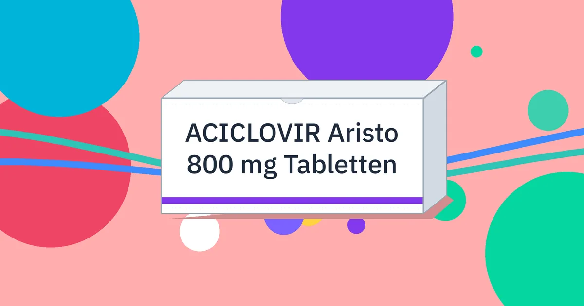Symbolbild: Packung mit der Aufschrift ACICLOVIR Aristo 800 mg Tabletten (PZN 06434277) – Verfügbarkeit und Bezug in Apotheken in Frankfurt am Main