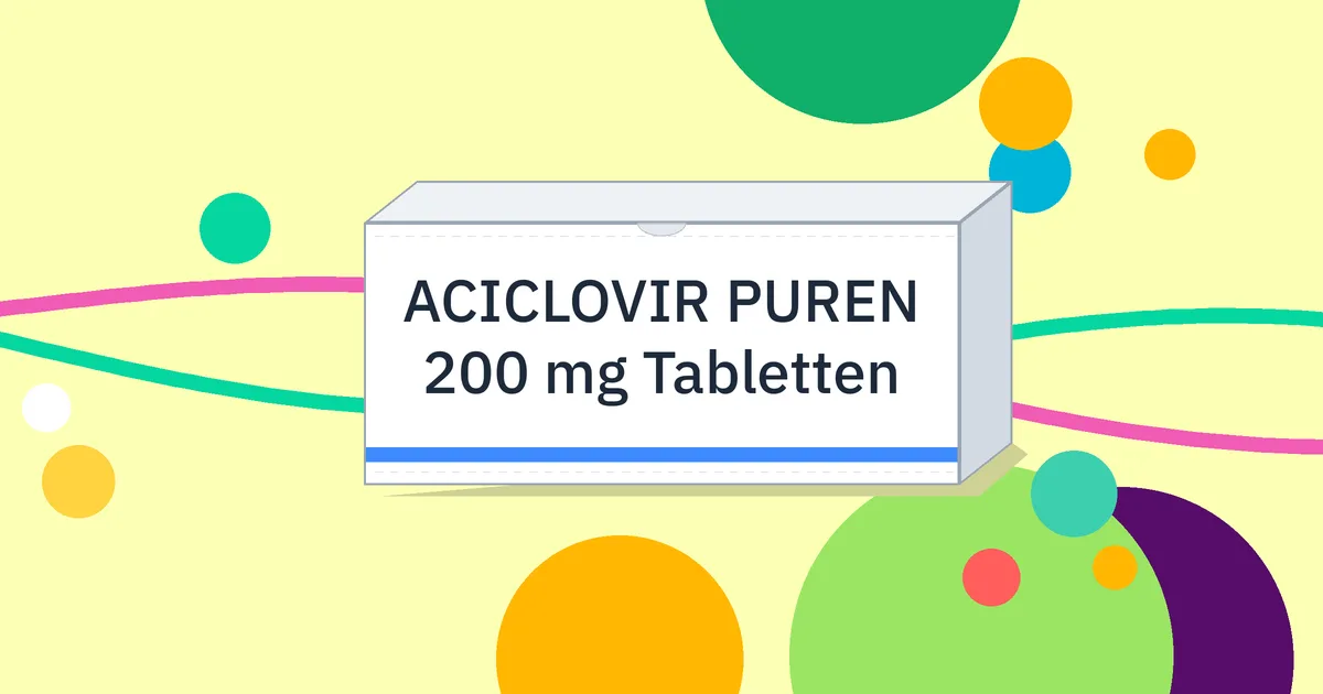 Symbolbild: Packung mit der Aufschrift ACICLOVIR PUREN 200 mg Tabletten (PZN 16577434) – Verfügbarkeit und Bezug in Apotheken in Frankfurt am Main