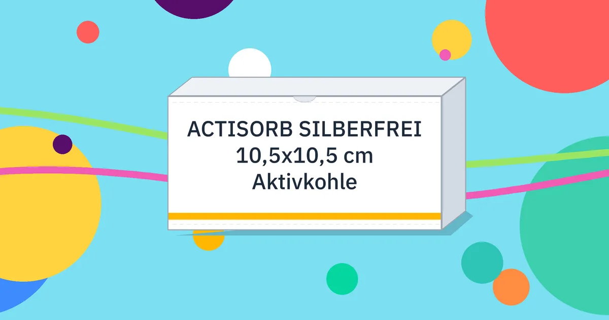 Symbolbild: Packung mit der Aufschrift ACTISORB SILBERFREI 10,5x10,5 cm Aktivkohle (PZN 11846119) – Verfügbarkeit und Bezug in Apotheken in Frankfurt am Main