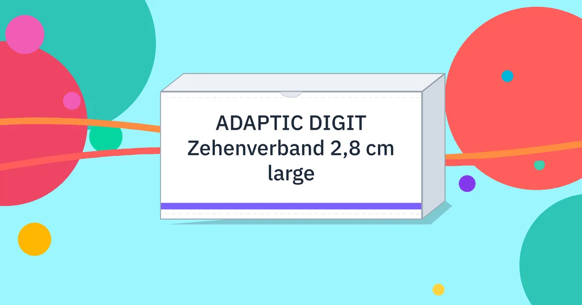Symbolbild: Packung mit der Aufschrift ADAPTIC DIGIT Zehenverband 2,8 cm large (PZN 14372998) – Verfügbarkeit und Bezug in Apotheken in Frankfurt am Main