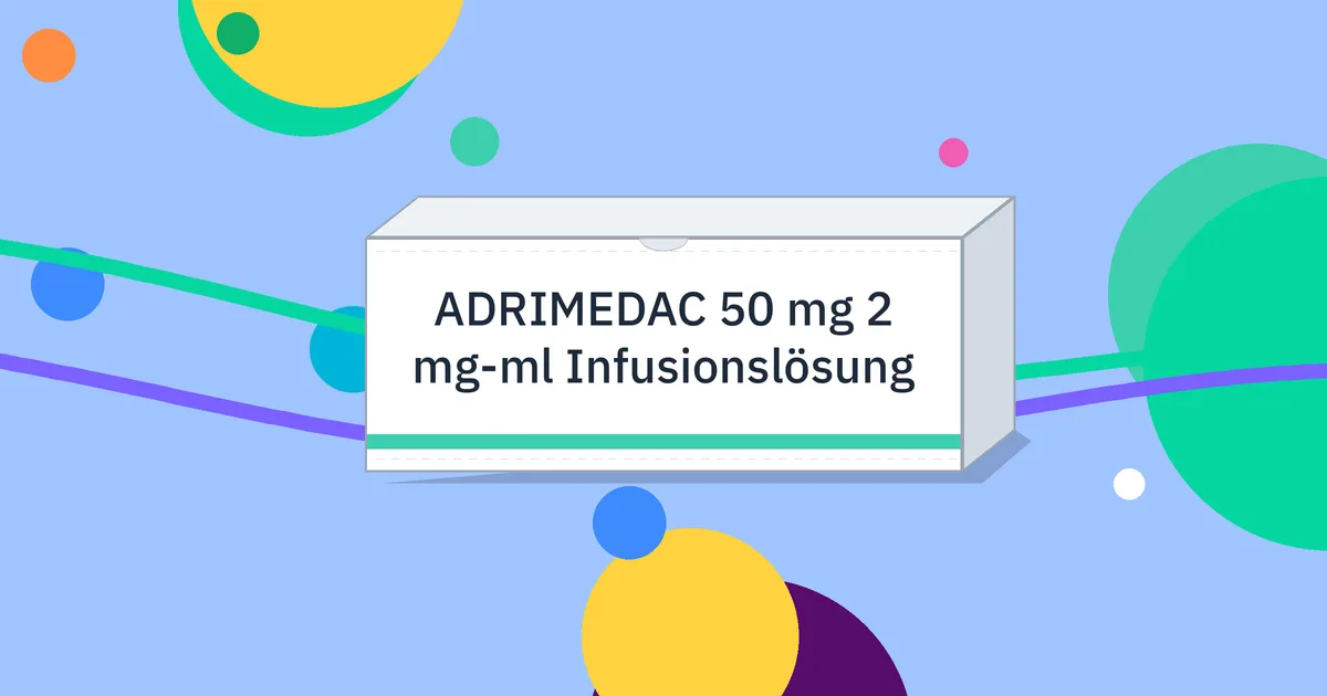 Symbolbild: Packung mit der Aufschrift ADRIMEDAC 50 mg 2 mg-ml Infusionslösung (PZN 07698297) – Verfügbarkeit und Bezug in Apotheken in Frankfurt am Main