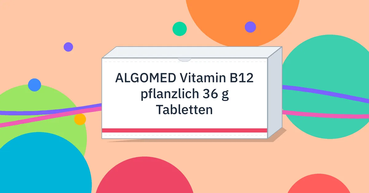 Symbolbild: Packung mit der Aufschrift ALGOMED Vitamin B12 pflanzlich 36 g Tabletten (PZN 16735962) – Verfügbarkeit und Bezug in Apotheken in Frankfurt am Main