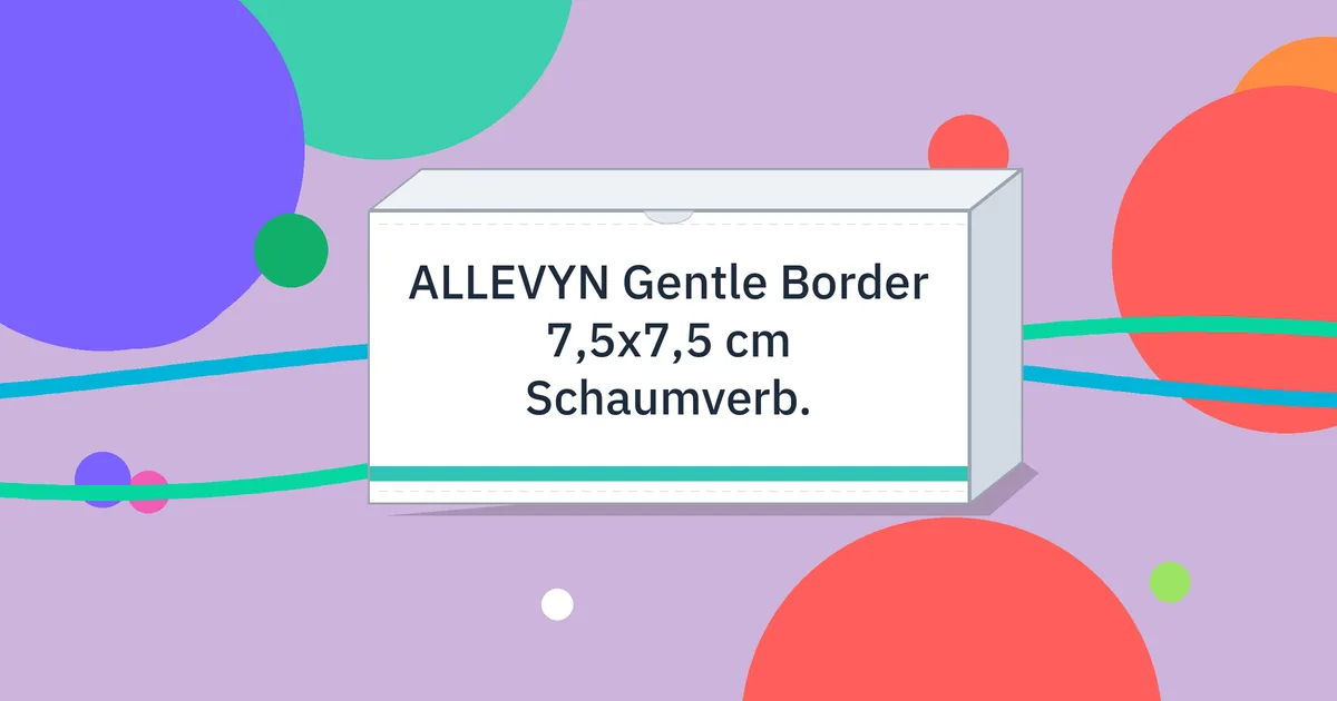 Symbolbild: Packung mit der Aufschrift ALLEVYN Gentle Border 7,5x7,5 cm Schaumverb. (PZN 20658003) – Verfügbarkeit und Bezug in Apotheken in Frankfurt am Main