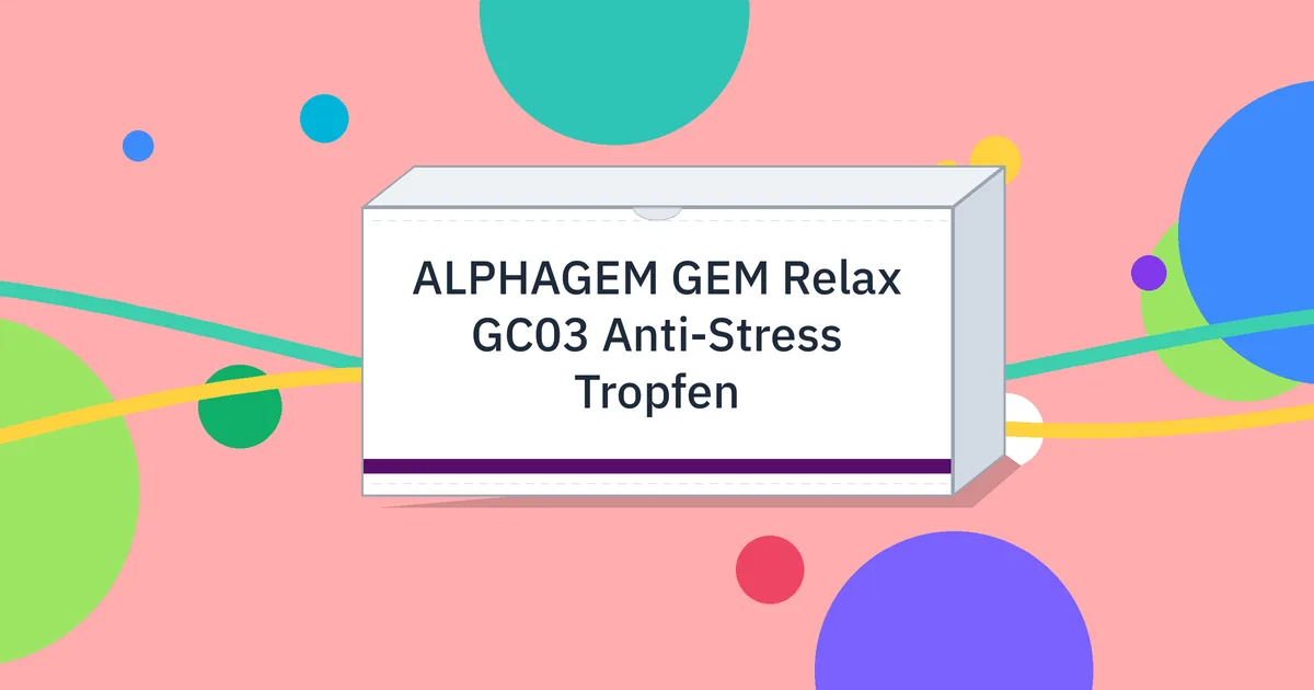 Symbolbild: Packung mit der Aufschrift ALPHAGEM GEM Relax GC03 Anti-Stress Tropfen (PZN 20296468) – Verfügbarkeit und Bezug in Apotheken in Frankfurt am Main