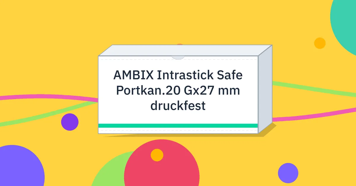 Symbolbild: Packung mit der Aufschrift AMBIX Intrastick Safe Portkan.20 Gx27 mm druckfest (PZN 09619391) – Verfügbarkeit und Bezug in Apotheken in Frankfurt am Main