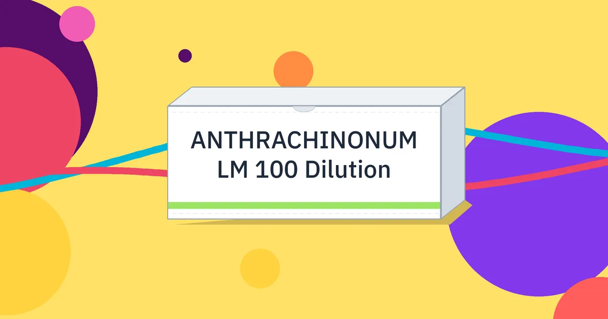 Symbolbild: Packung mit der Aufschrift ANTHRACHINONUM LM 100 Dilution (PZN 13371063) – Verfügbarkeit und Bezug in Apotheken in Frankfurt am Main