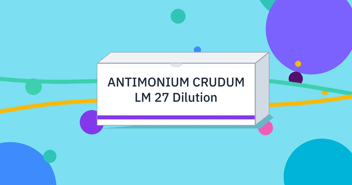 Symbolbild: Packung mit der Aufschrift ANTIMONIUM CRUDUM LM 27 Dilution (PZN 12763950) – Verfügbarkeit und Bezug in Apotheken in Frankfurt am Main