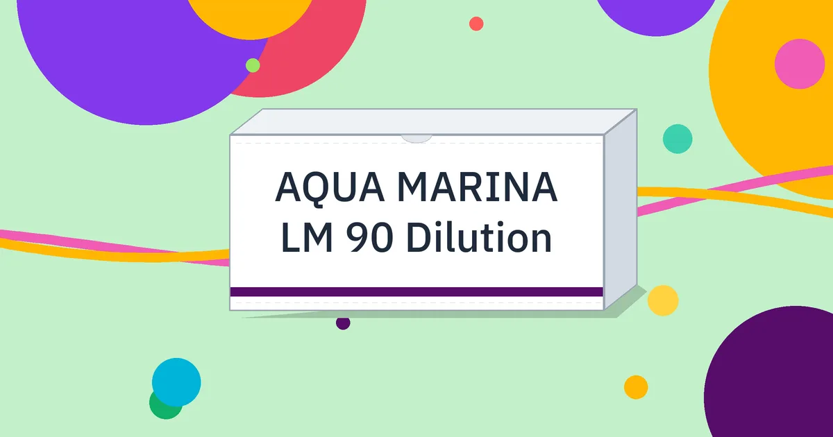 Symbolbild: Packung mit der Aufschrift AQUA MARINA LM 90 Dilution (PZN 12765788) – Verfügbarkeit und Bezug in Apotheken in Frankfurt am Main