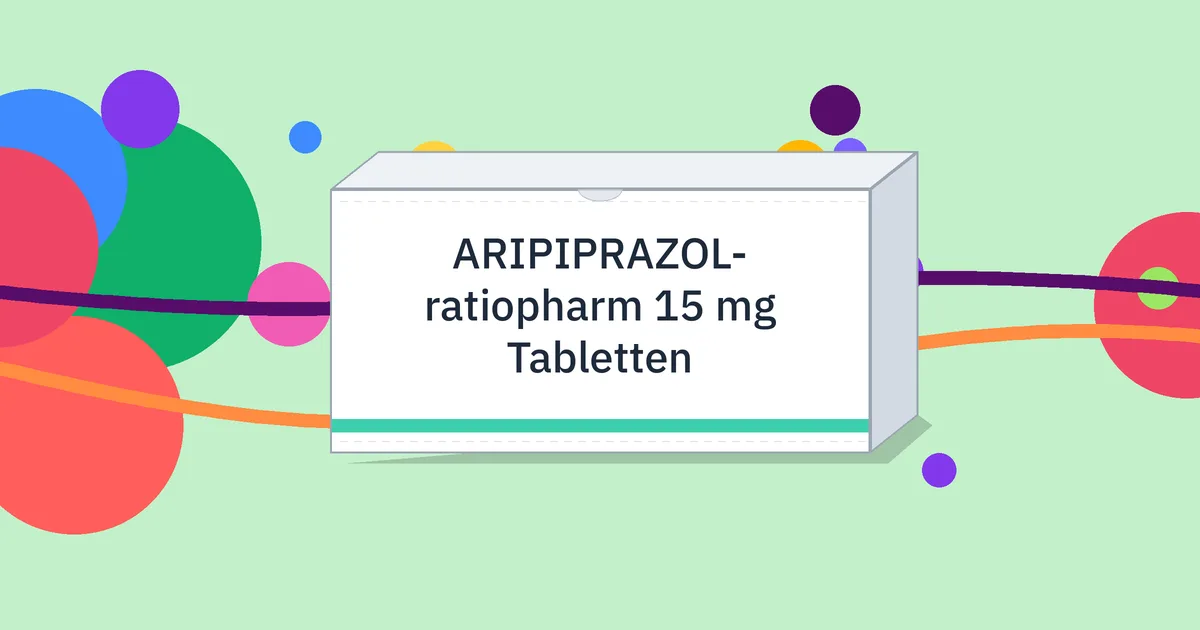 Symbolbild: Packung mit der Aufschrift ARIPIPRAZOL-ratiopharm 15 mg Tabletten (PZN 10308348) – Verfügbarkeit und Bezug in Apotheken in Frankfurt am Main
