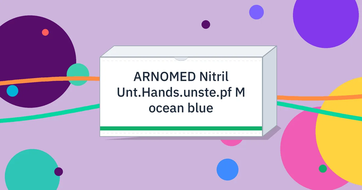 Symbolbild: Packung mit der Aufschrift ARNOMED Nitril Unt.Hands.unste.pf M ocean blue (PZN 18136645) – Verfügbarkeit und Bezug in Apotheken in Frankfurt am Main