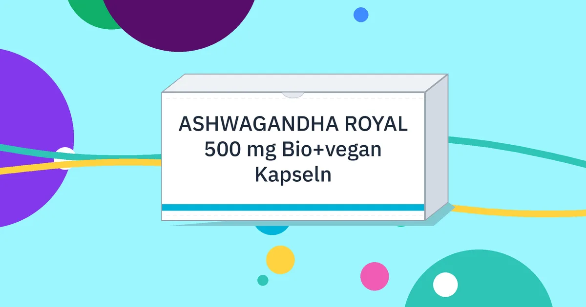 Symbolbild: Packung mit der Aufschrift ASHWAGANDHA ROYAL 500 mg Bio+vegan Kapseln (PZN 20102228) – Verfügbarkeit und Bezug in Apotheken in Frankfurt am Main