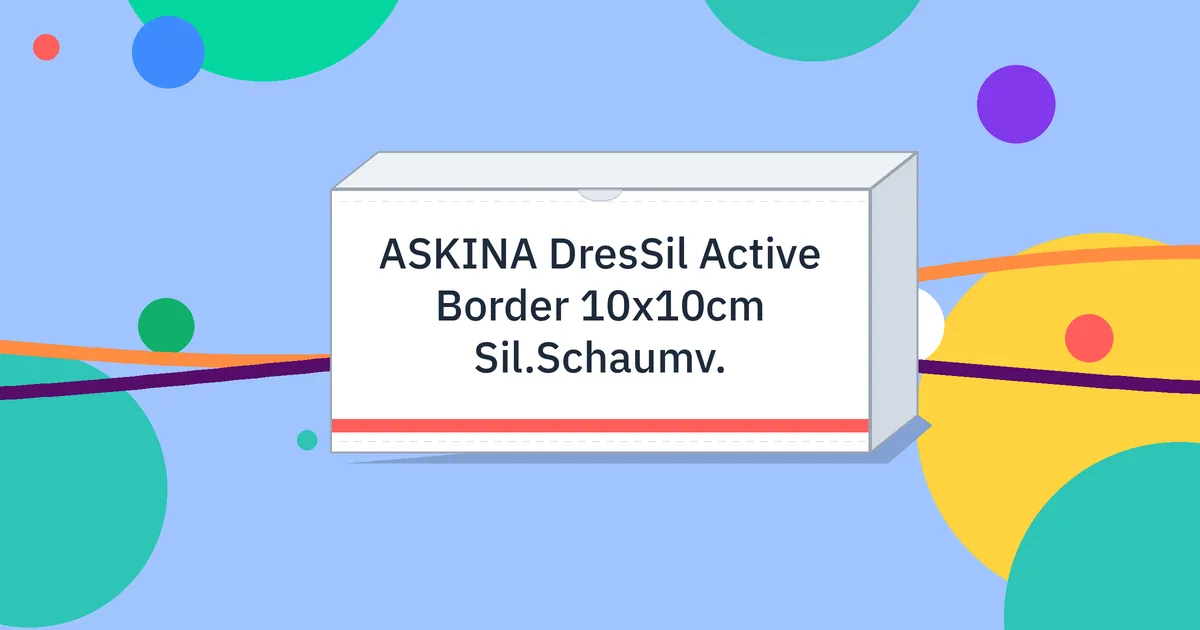 Symbolbild: Packung mit der Aufschrift ASKINA DresSil Active Border 10x10cm Sil.Schaumv. (PZN 19839900) – Verfügbarkeit und Bezug in Apotheken in Frankfurt am Main