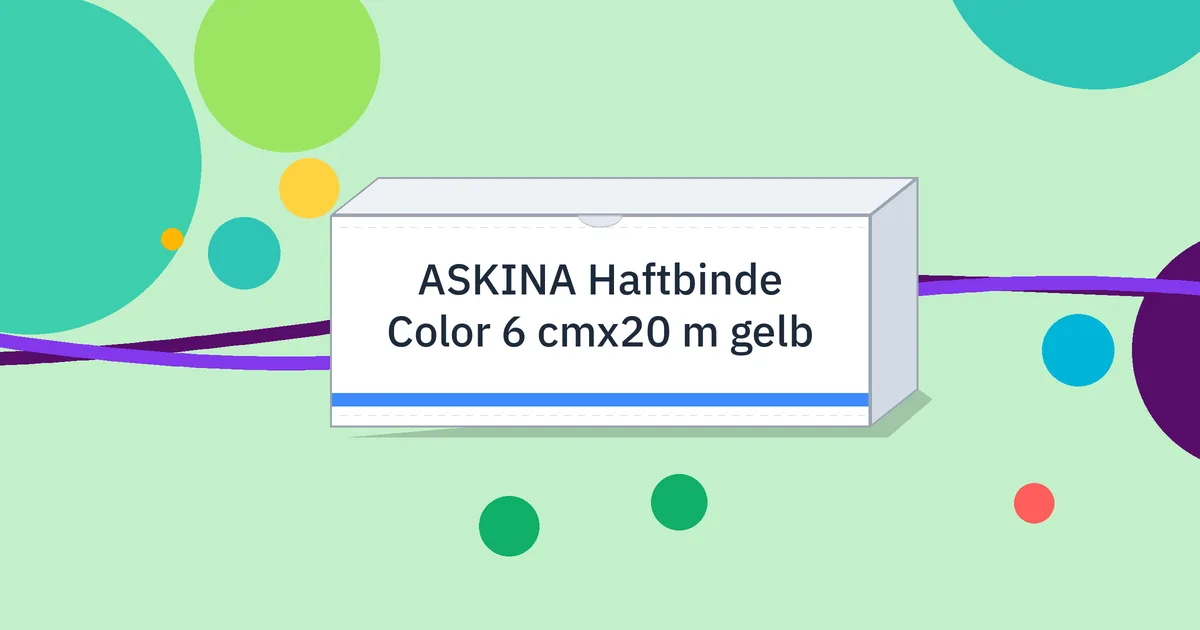 Symbolbild: Packung mit der Aufschrift ASKINA Haftbinde Color 6 cmx20 m gelb (PZN 00882141) – Verfügbarkeit und Bezug in Apotheken in Frankfurt am Main