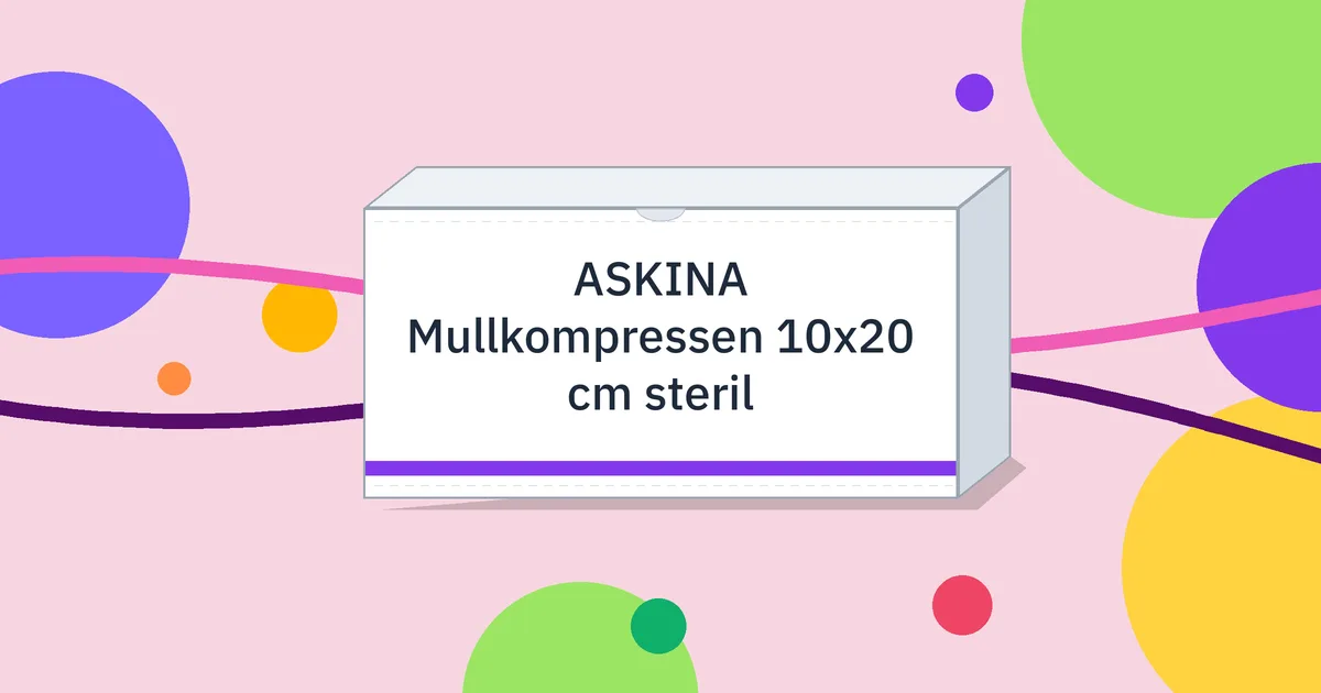Symbolbild: Packung mit der Aufschrift ASKINA Mullkompressen 10x20 cm steril (PZN 06874450) – Verfügbarkeit und Bezug in Apotheken in Frankfurt am Main