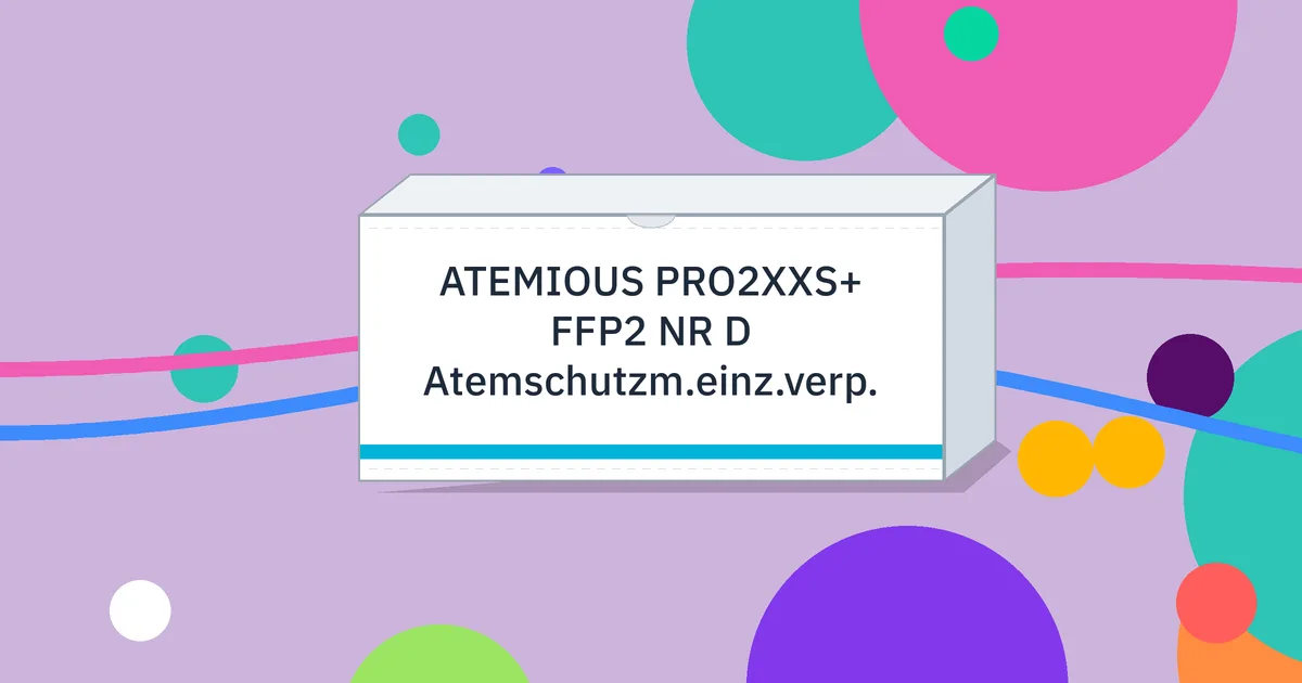 Symbolbild: Packung mit der Aufschrift ATEMIOUS PRO2XXS+ FFP2 NR D Atemschutzm.einz.verp. (PZN 20648861) – Verfügbarkeit und Bezug in Apotheken in Frankfurt am Main