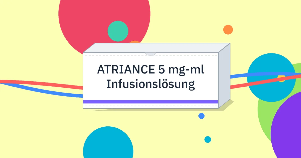 Symbolbild: Packung mit der Aufschrift ATRIANCE 5 mg-ml Infusionslösung (PZN 19748089) – Verfügbarkeit und Bezug in Apotheken in Frankfurt am Main