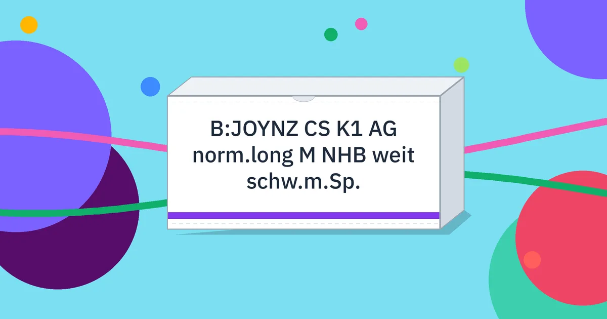 Symbolbild: Packung mit der Aufschrift B:JOYNZ CS K1 AG norm.long M NHB weit schw.m.Sp. (PZN 20532302) – Verfügbarkeit und Bezug in Apotheken in Frankfurt am Main