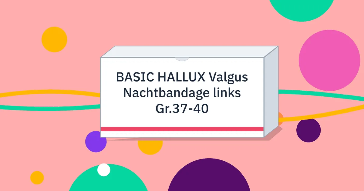 Symbolbild: Packung mit der Aufschrift BASIC HALLUX Valgus Nachtbandage links Gr.37-40 (PZN 15380936) – Verfügbarkeit und Bezug in Apotheken in Frankfurt am Main