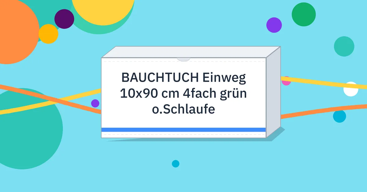 Symbolbild: Packung mit der Aufschrift BAUCHTUCH Einweg 10x90 cm 4fach grün o.Schlaufe (PZN 00145879) – Verfügbarkeit und Bezug in Apotheken in Frankfurt am Main