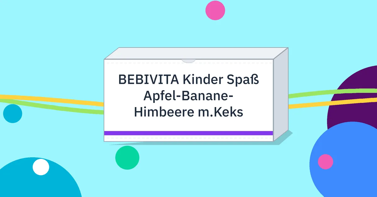 Symbolbild: Packung mit der Aufschrift BEBIVITA Kinder Spaß Apfel-Banane-Himbeere m.Keks (PZN 13657090) – Verfügbarkeit und Bezug in Apotheken in Frankfurt am Main