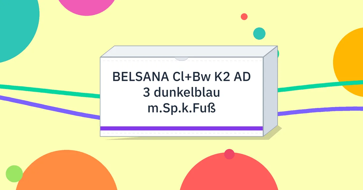 Symbolbild: Packung mit der Aufschrift BELSANA Cl+Bw K2 AD 3 dunkelblau m.Sp.k.Fuß (PZN 15626484) – Verfügbarkeit und Bezug in Apotheken in Frankfurt am Main
