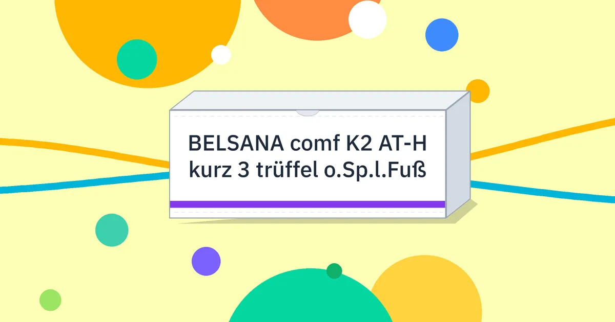Symbolbild: Packung mit der Aufschrift BELSANA comf K2 AT-H kurz 3 trüffel o.Sp.l.Fuß (PZN 12329716) – Verfügbarkeit und Bezug in Apotheken in Frankfurt am Main