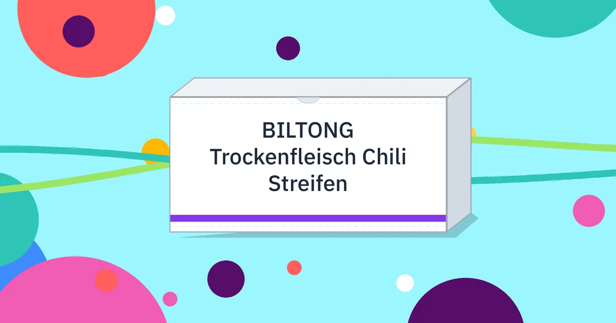 Symbolbild: Packung mit der Aufschrift BILTONG Trockenfleisch Chili Streifen (PZN 19662465) – Verfügbarkeit und Bezug in Apotheken in Frankfurt am Main