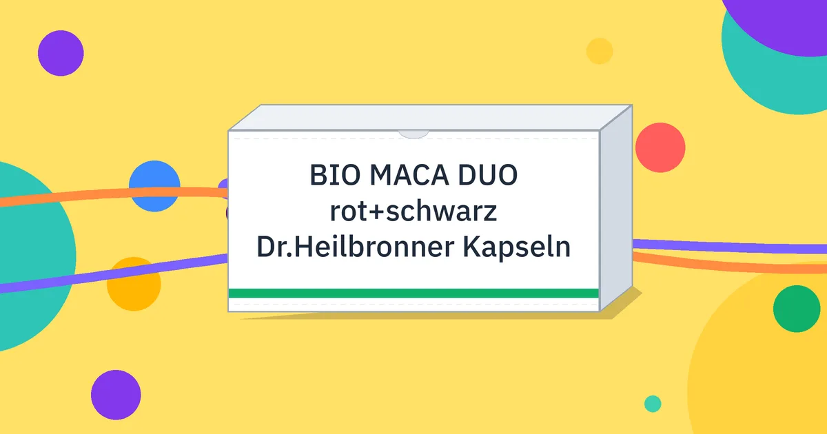 Symbolbild: Packung mit der Aufschrift BIO MACA DUO rot+schwarz Dr.Heilbronner Kapseln (PZN 20012206) – Verfügbarkeit und Bezug in Apotheken in Frankfurt am Main