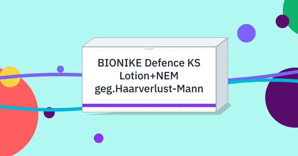 Symbolbild: Packung mit der Aufschrift BIONIKE Defence KS Lotion+NEM geg.Haarverlust-Mann (PZN 13751742) – Verfügbarkeit und Bezug in Apotheken in Frankfurt am Main
