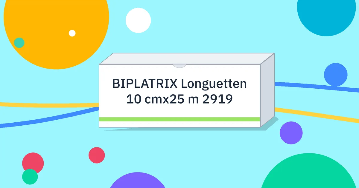 Symbolbild: Packung mit der Aufschrift BIPLATRIX Longuetten 10 cmx25 m 2919 (PZN 01342530) – Verfügbarkeit und Bezug in Apotheken in Frankfurt am Main