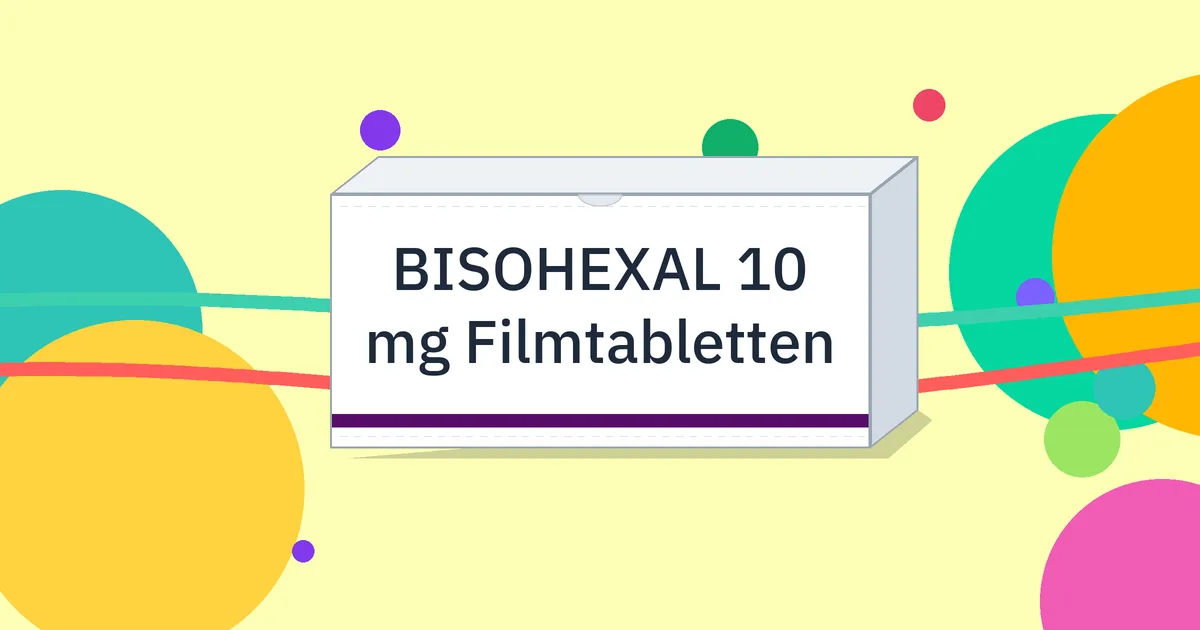 Symbolbild: Packung mit der Aufschrift BISOHEXAL 10 mg Filmtabletten (PZN 00712924) – Verfügbarkeit und Bezug in Apotheken in Frankfurt am Main