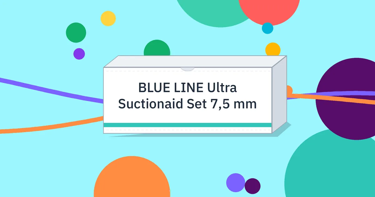 Symbolbild: Packung mit der Aufschrift BLUE LINE Ultra Suctionaid Set 7,5 mm (PZN 02189651) – Verfügbarkeit und Bezug in Apotheken in Frankfurt am Main