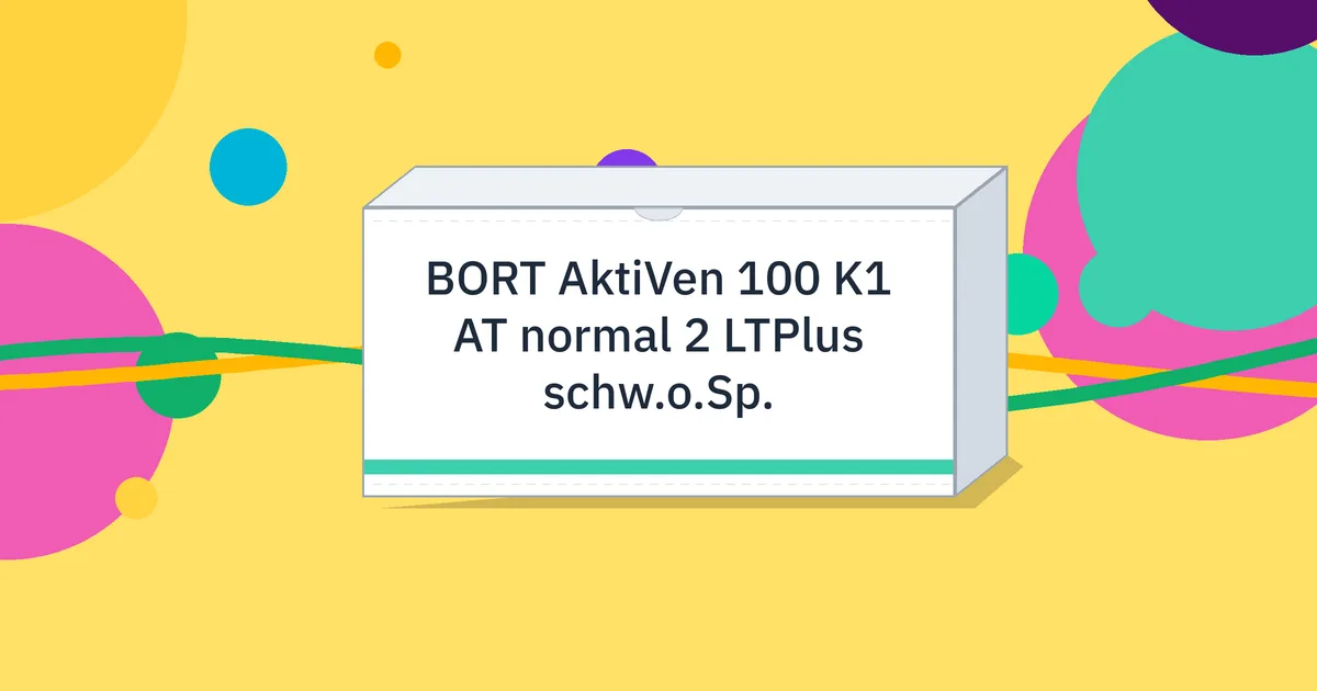 Symbolbild: Packung mit der Aufschrift BORT AktiVen 100 K1 AT normal 2 LTPlus schw.o.Sp. (PZN 18175705) – Verfügbarkeit und Bezug in Apotheken in Frankfurt am Main
