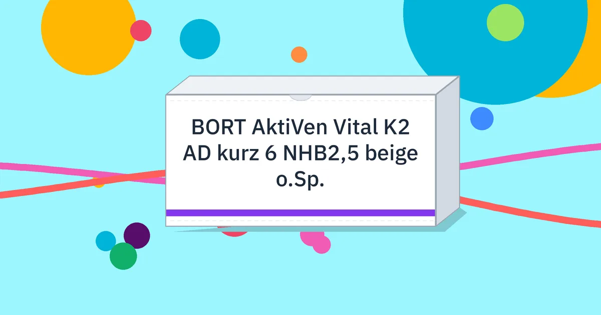 Symbolbild: Packung mit der Aufschrift BORT AktiVen Vital K2 AD kurz 6 NHB2,5 beige o.Sp. (PZN 17499038) – Verfügbarkeit und Bezug in Apotheken in Frankfurt am Main