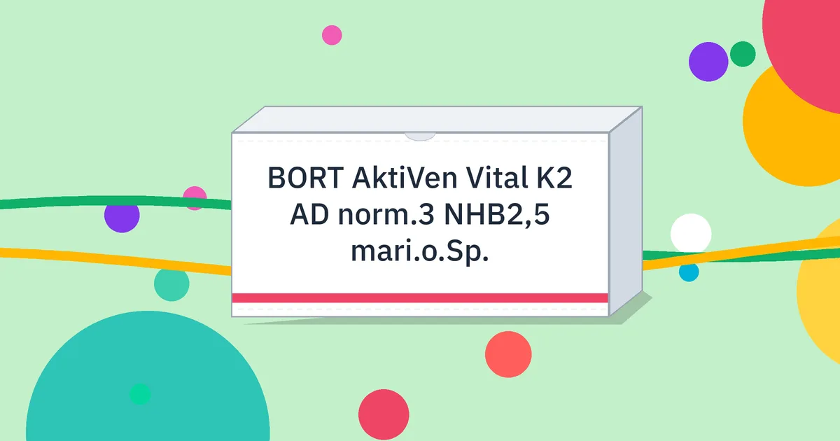 Symbolbild: Packung mit der Aufschrift BORT AktiVen Vital K2 AD norm.3 NHB2,5 mari.o.Sp. (PZN 17499251) – Verfügbarkeit und Bezug in Apotheken in Frankfurt am Main