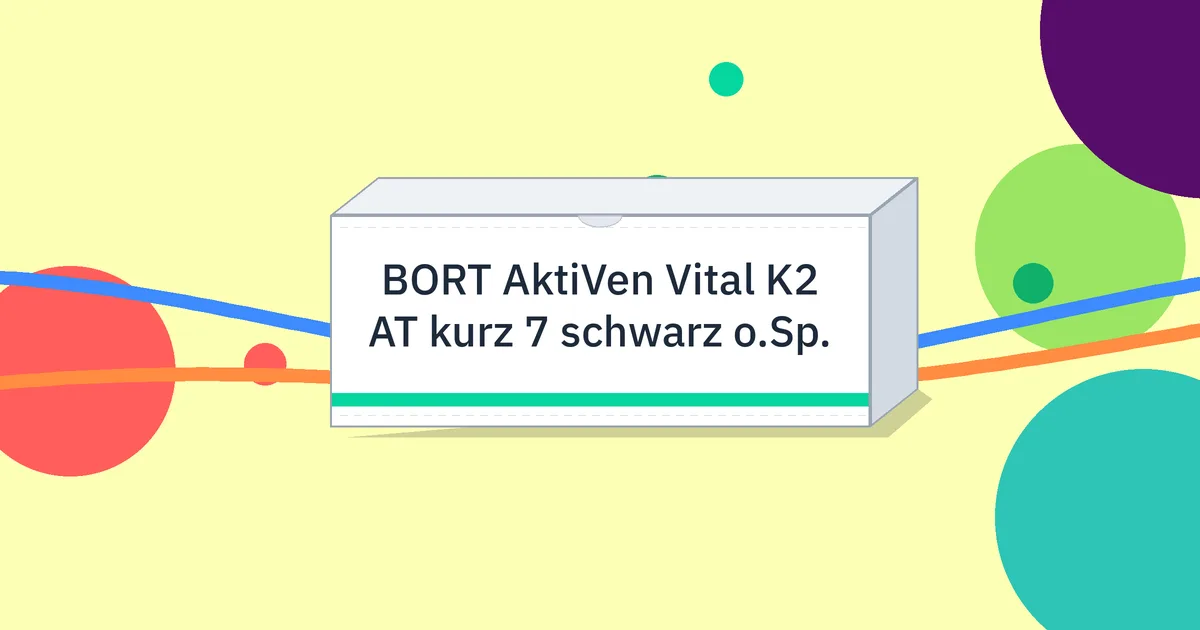 Symbolbild: Packung mit der Aufschrift BORT AktiVen Vital K2 AT kurz 7 schwarz o.Sp. (PZN 13740454) – Verfügbarkeit und Bezug in Apotheken in Frankfurt am Main