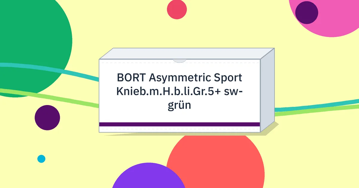 Symbolbild: Packung mit der Aufschrift BORT Asymmetric Sport Knieb.m.H.b.li.Gr.5+ sw-grün (PZN 19634523) – Verfügbarkeit und Bezug in Apotheken in Frankfurt am Main
