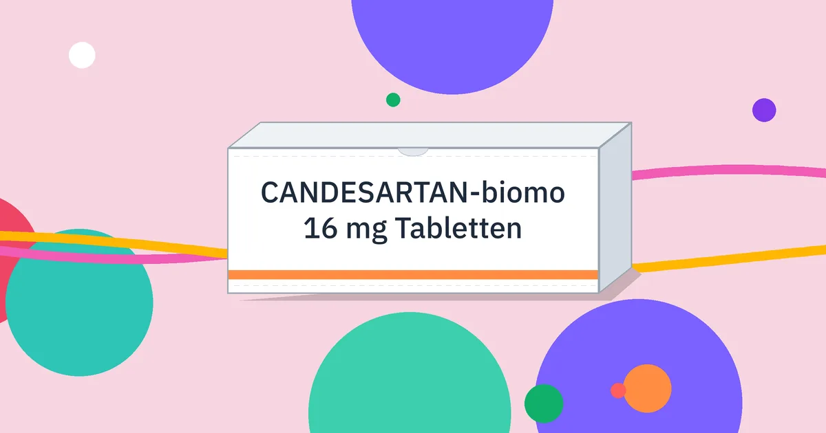 Symbolbild: Packung mit der Aufschrift CANDESARTAN-biomo 16 mg Tabletten (PZN 09474975) – Verfügbarkeit und Bezug in Apotheken in Frankfurt am Main