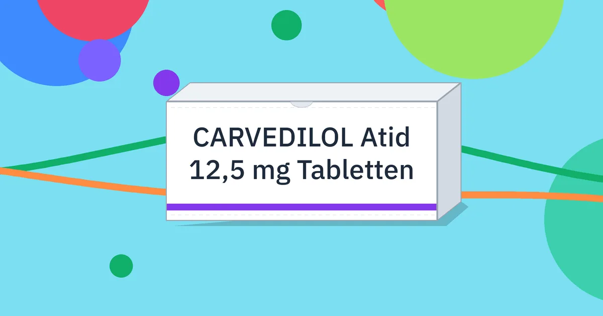 Symbolbild: Packung mit der Aufschrift CARVEDILOL Atid 12,5 mg Tabletten (PZN 00619337) – Verfügbarkeit und Bezug in Apotheken in Frankfurt am Main