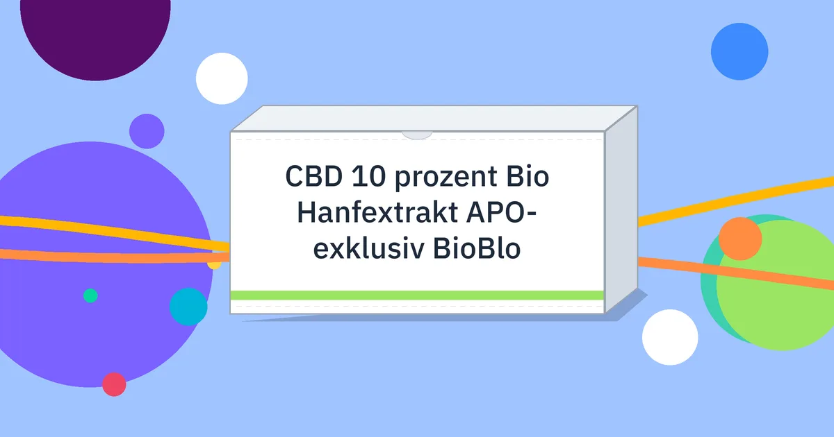 Symbolbild: Packung mit der Aufschrift CBD 10 prozent Bio Hanfextrakt APO-exklusiv BioBlo (PZN 17565605) – Verfügbarkeit und Bezug in Apotheken in Frankfurt am Main