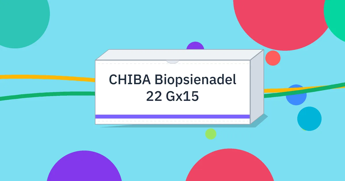 Symbolbild: Packung mit der Aufschrift CHIBA Biopsienadel 22 Gx15 (PZN 09190835) – Verfügbarkeit und Bezug in Apotheken in Frankfurt am Main