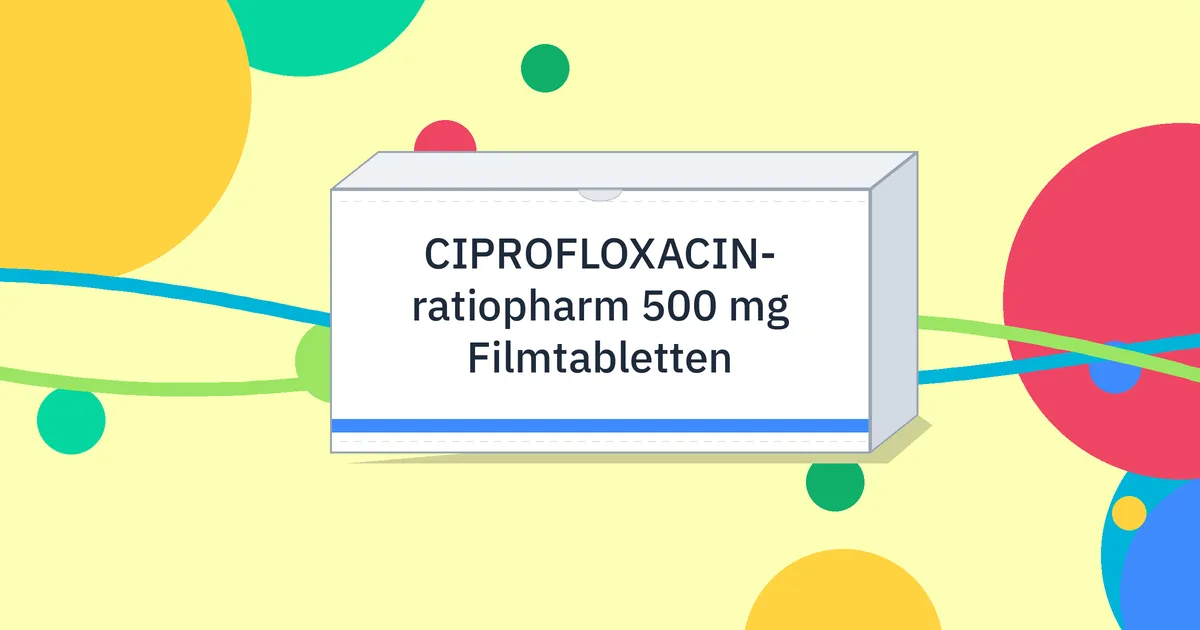 Symbolbild: Packung mit der Aufschrift CIPROFLOXACIN-ratiopharm 500 mg Filmtabletten (PZN 01690260) – Verfügbarkeit und Bezug in Apotheken in Frankfurt am Main