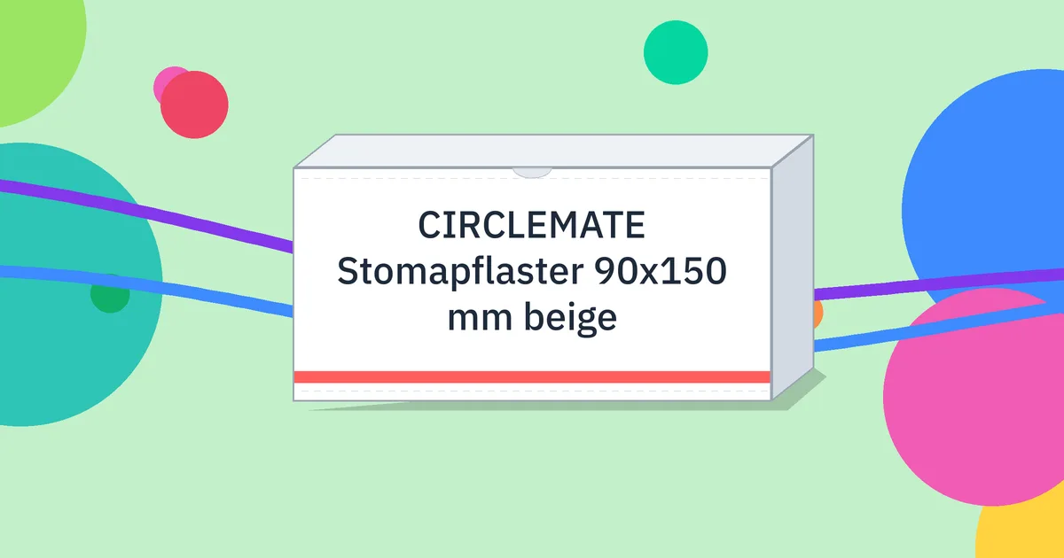 Symbolbild: Packung mit der Aufschrift CIRCLEMATE Stomapflaster 90x150 mm beige (PZN 03742245) – Verfügbarkeit und Bezug in Apotheken in Frankfurt am Main