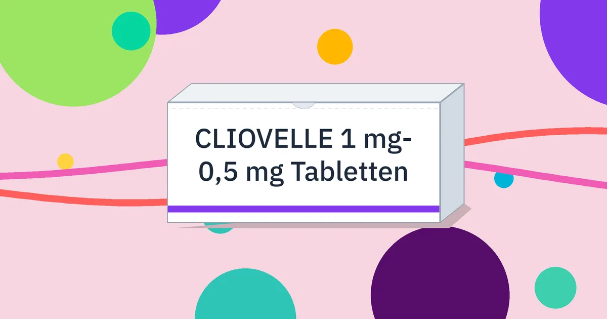 Symbolbild: Packung mit der Aufschrift CLIOVELLE 1 mg-0,5 mg Tabletten (PZN 18371240) – Verfügbarkeit und Bezug in Apotheken in Frankfurt am Main