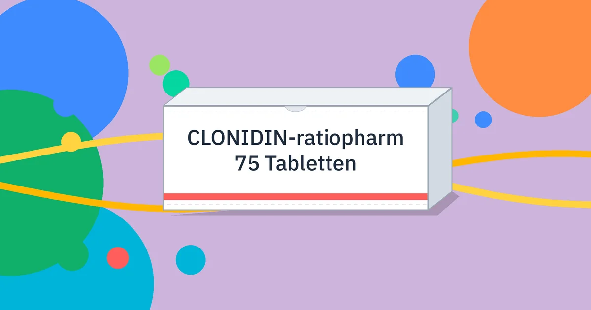Symbolbild: Packung mit der Aufschrift CLONIDIN-ratiopharm 75 Tabletten (PZN 09722700) – Verfügbarkeit und Bezug in Apotheken in Frankfurt am Main
