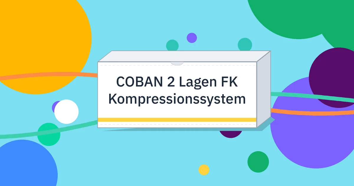 Symbolbild: Packung mit der Aufschrift COBAN 2 Lagen FK Kompressionssystem (PZN 06916786) – Verfügbarkeit und Bezug in Apotheken in Frankfurt am Main
