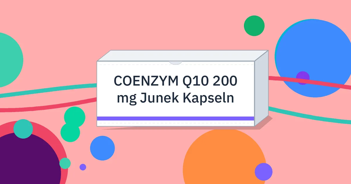 Symbolbild: Packung mit der Aufschrift COENZYM Q10 200 mg Junek Kapseln (PZN 09720210) – Verfügbarkeit und Bezug in Apotheken in Frankfurt am Main