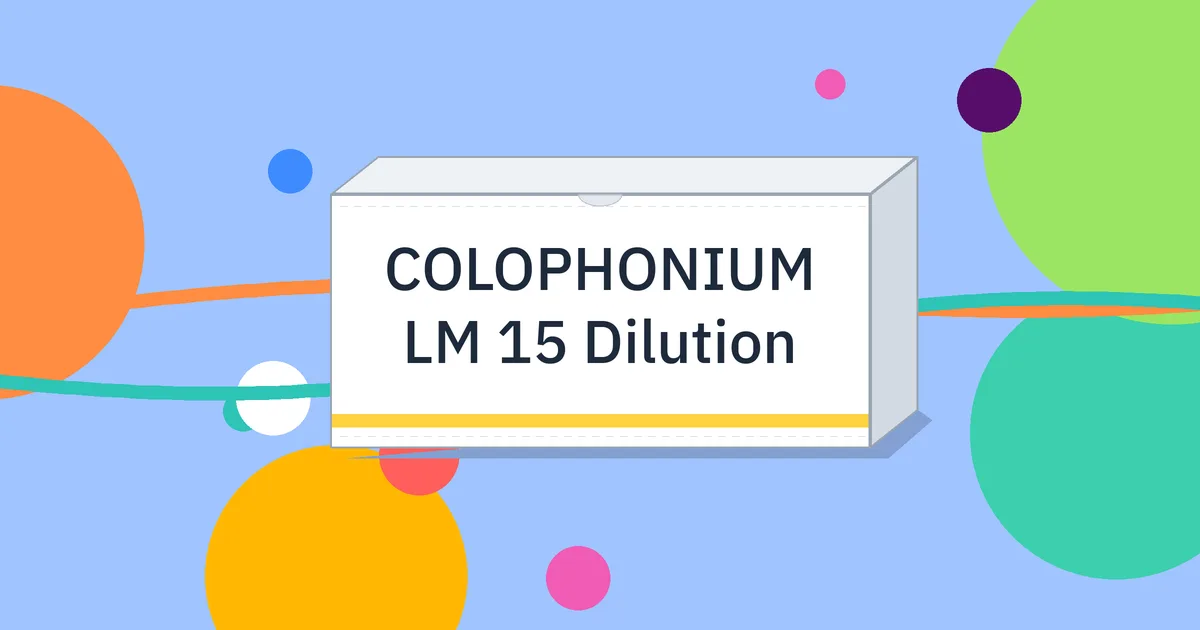 Symbolbild: Packung mit der Aufschrift COLOPHONIUM LM 15 Dilution (PZN 13448328) – Verfügbarkeit und Bezug in Apotheken in Frankfurt am Main