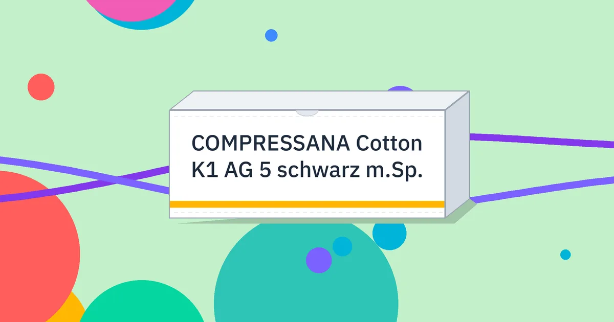Symbolbild: Packung mit der Aufschrift COMPRESSANA Cotton K1 AG 5 schwarz m.Sp. (PZN 11393468) – Verfügbarkeit und Bezug in Apotheken in Frankfurt am Main