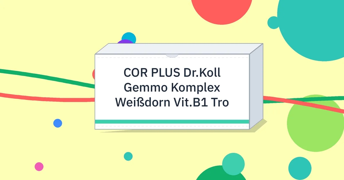 Symbolbild: Packung mit der Aufschrift COR PLUS Dr.Koll Gemmo Komplex Weißdorn Vit.B1 Tro (PZN 18137691) – Verfügbarkeit und Bezug in Apotheken in Frankfurt am Main